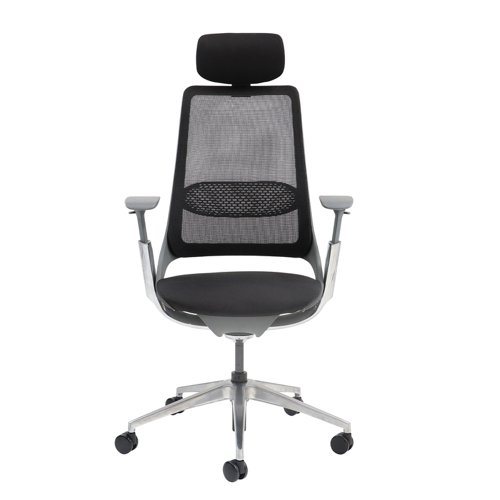Holden mesh back operator chair with black fabric seat and headrest ...