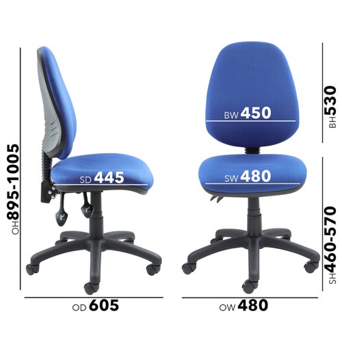 Vantage 100 2 lever PCB operators chair with no arms - blue