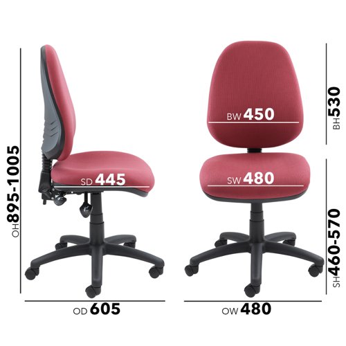 Vantage 100 2 lever PCB operators chair with no arms - burgundy ...