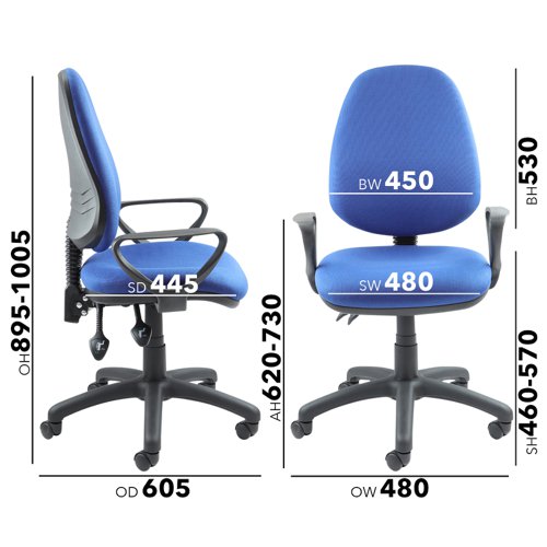 Vantage 100 2 lever PCB operators chair with fixed arms - blue - Office ...