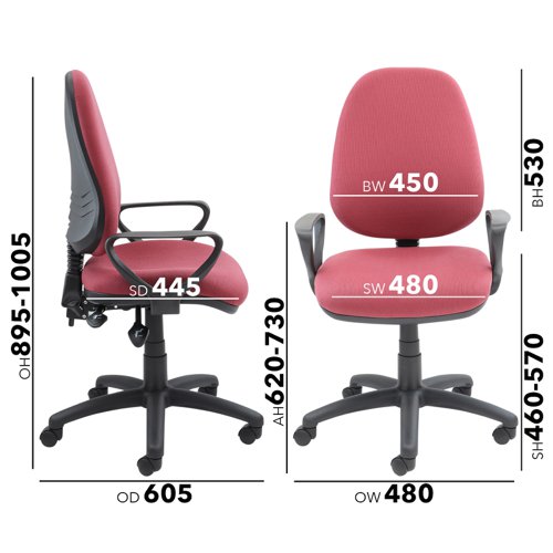 Vantage 100 2 lever PCB operators chair with fixed arms - burgundy