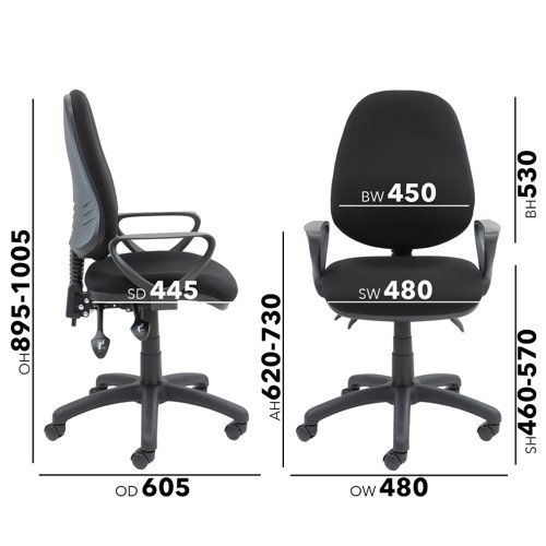 Vantage 200 3 lever asynchro operators chair with fixed arms - black