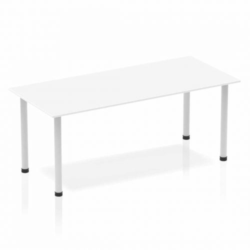 Impulse Straight Table 1800 White Post Leg Silver