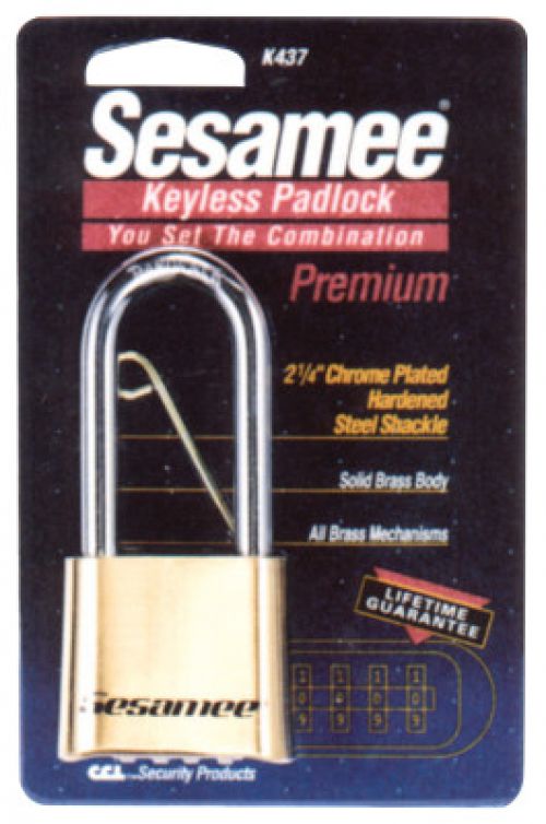 Sesamee Keyless Padlocks, 5/16 in Diam., 1 in L X 1 in W, Brass, Corbin