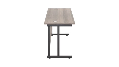 Twin Upright Rectangular Desk : 1800X600 : Grey Oak/Black